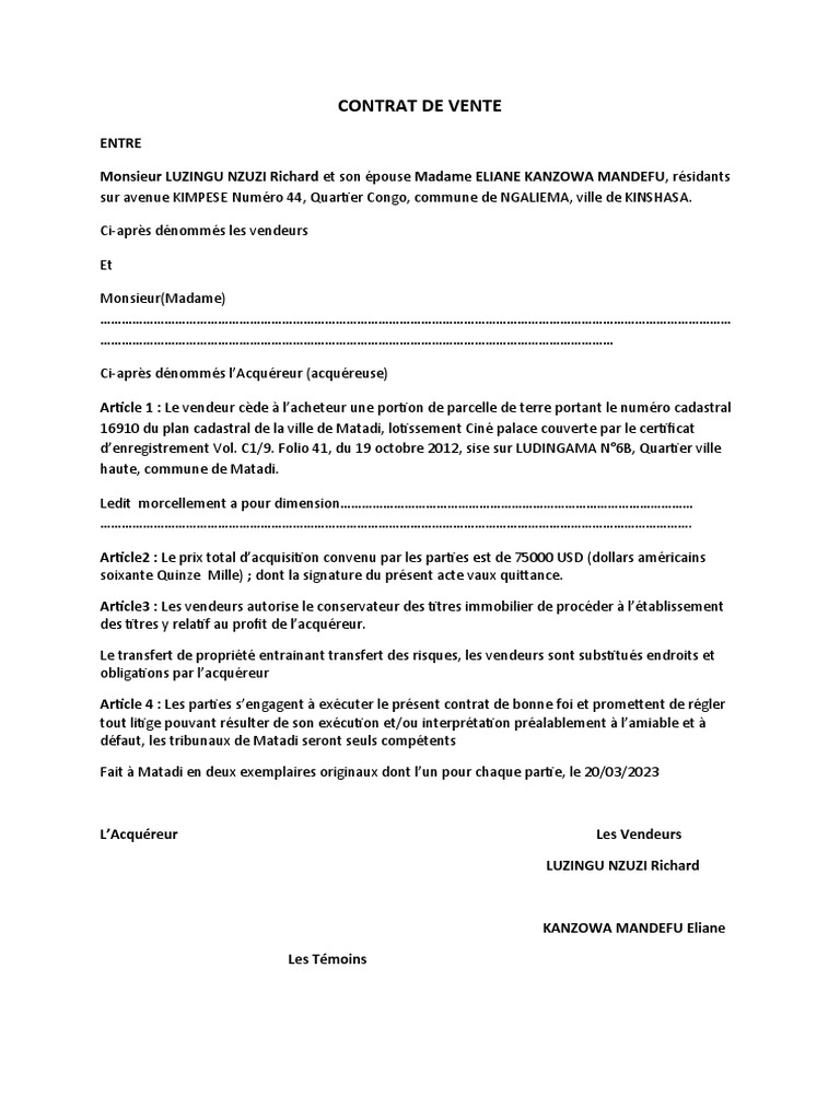 CONTRAT DE VENTE_lud1 | PDF