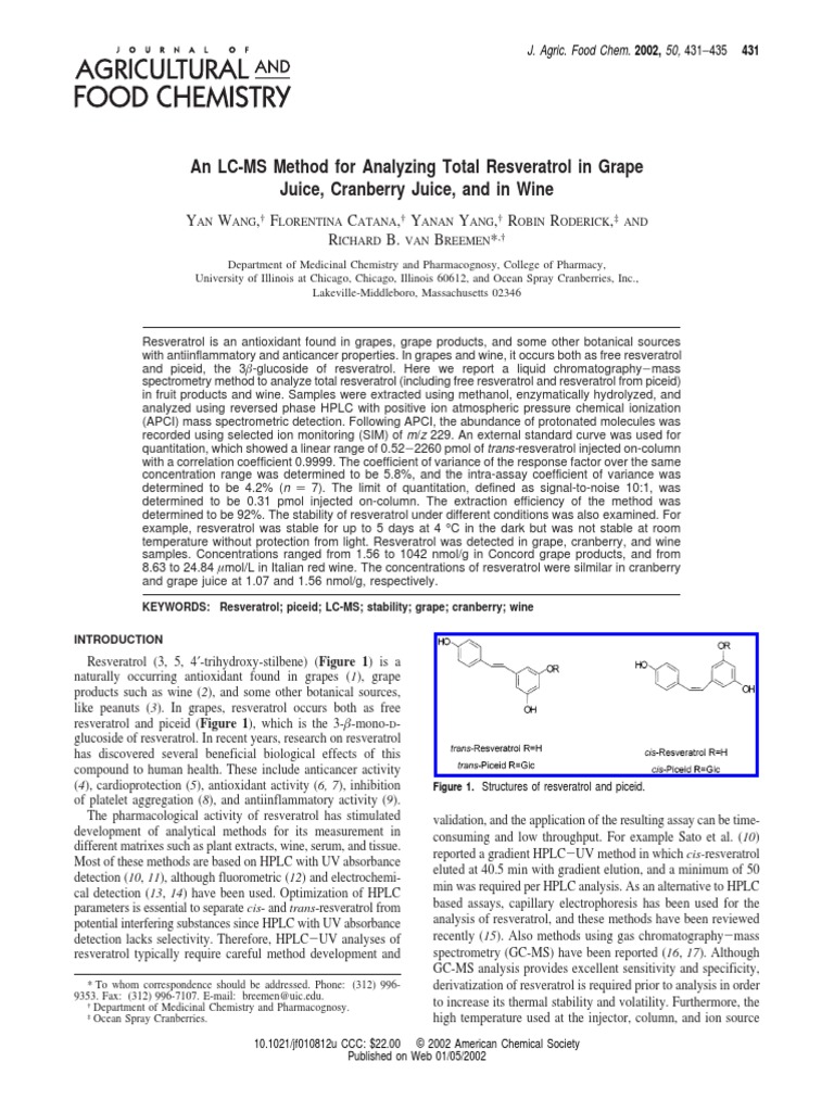 LCMS Resveratrol | PDF | High Performance Liquid Chromatography | Liquid Chromatography–Mass ...