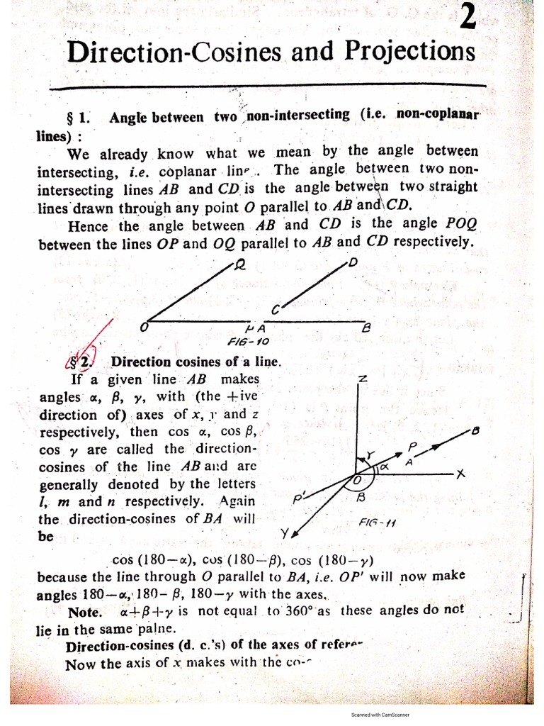 Final Lecture 2 - Chapter 2 - Direction Cosines and Projection | PDF