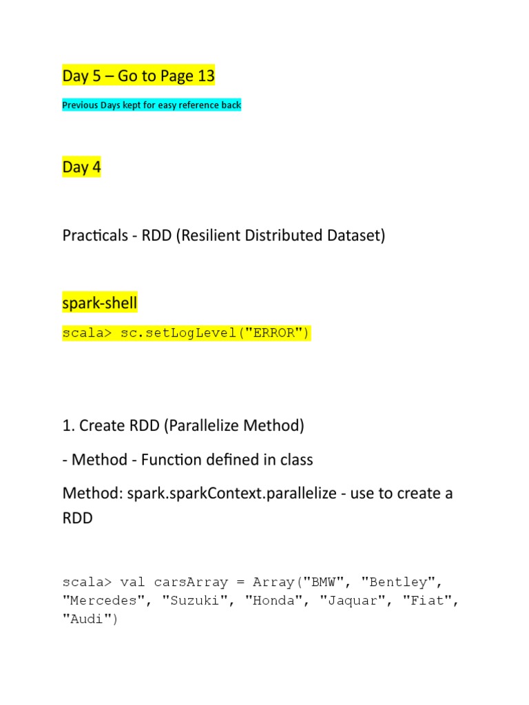 D5 - Lab - Practicals - Day 5 | PDF | Textbook | Apache Spark