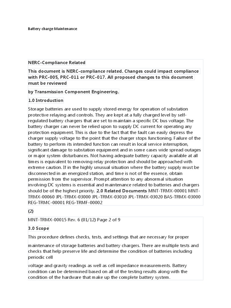 Battery Maintenance Procedures Guide | PDF | Battery Charger ...