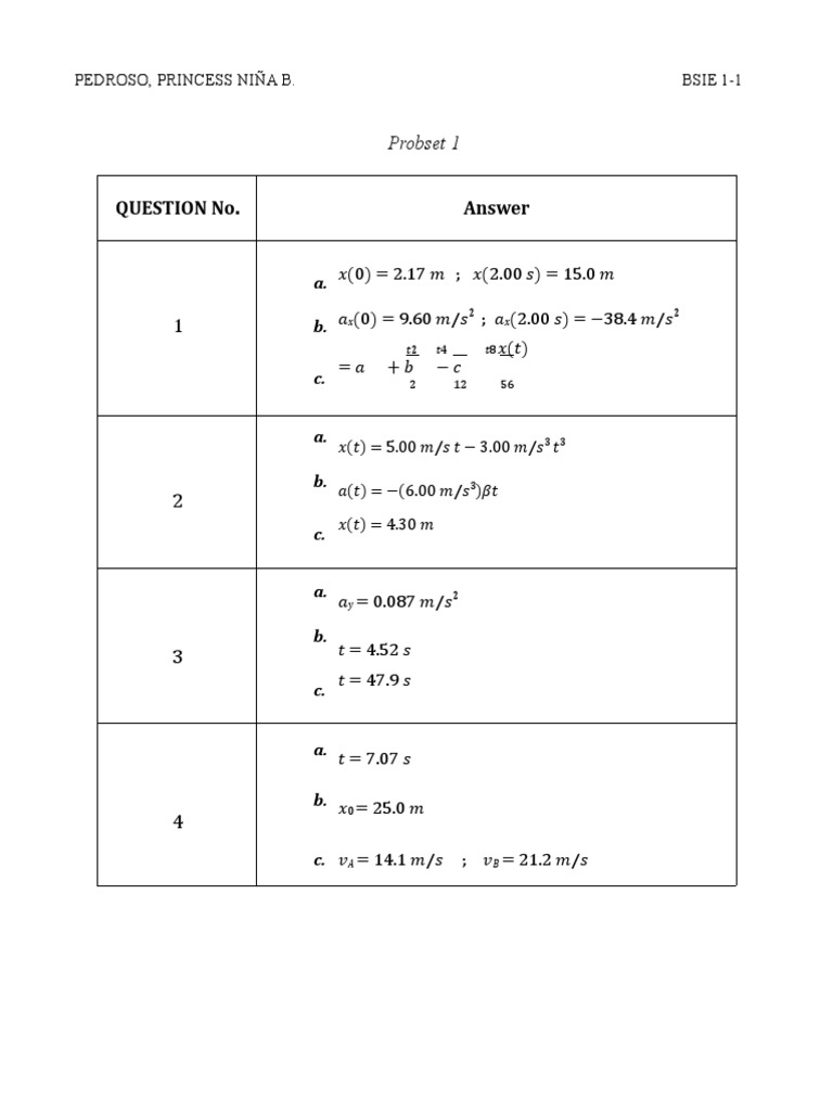 Pedroso Probset 1 | Download Free PDF | Motion (Physics) | Quantity