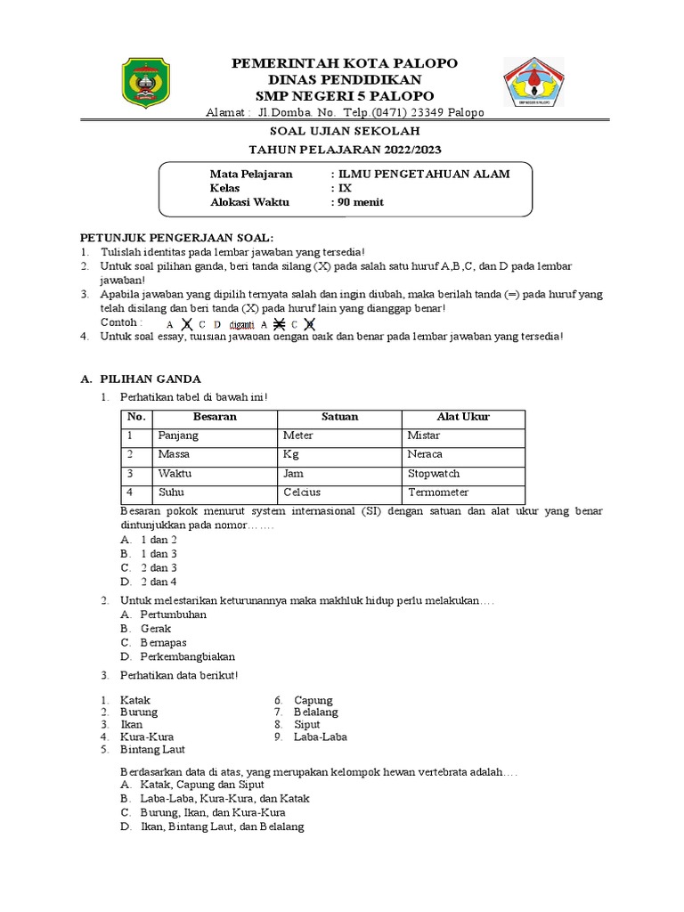 Soal Uas Ipa 2022.2023-1 | PDF