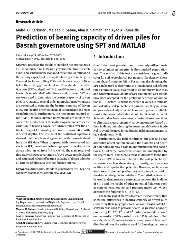 10.1515 - JMBM 2022 0005 | PDF | Geotechnical Engineering | Deep Foundation