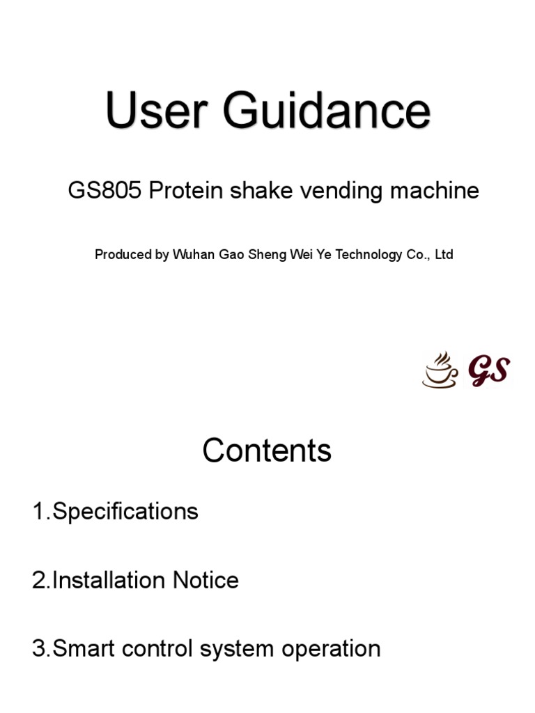User Manual GS805 Protein Shake Vending Machine | PDF