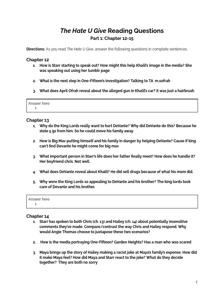 Benjamin Huston - Thug Reading Questions 12-15 | PDF | Social Science ...