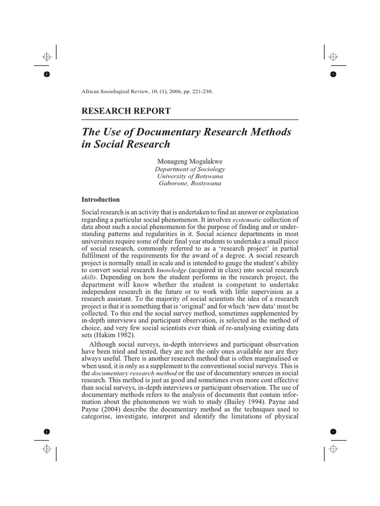 Documentary Research in Sociology | PDF | Social Research | Social Sciences