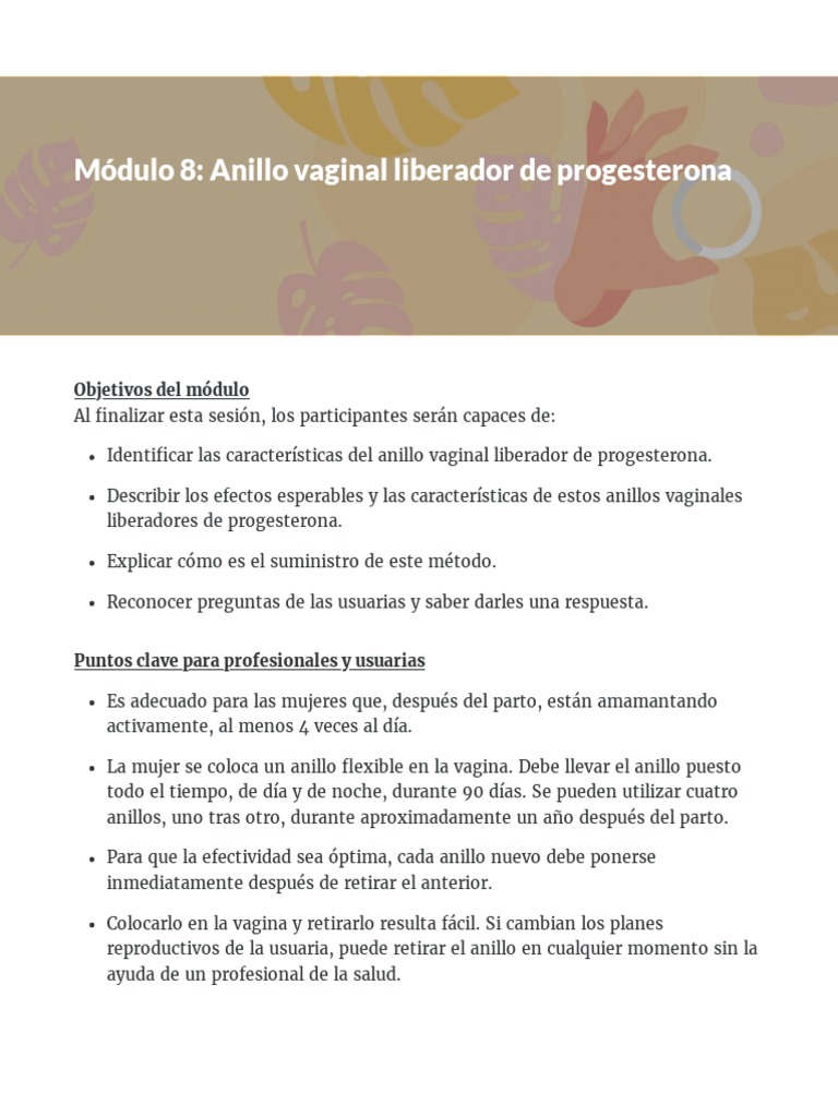 Módulo 8 Anillo Vaginal Liberador de Progesterona | PDF | Vagina ...