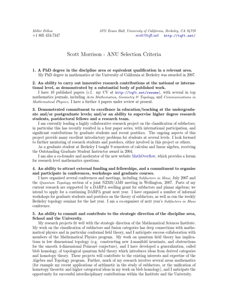 Anu Selection Criteria | PDF