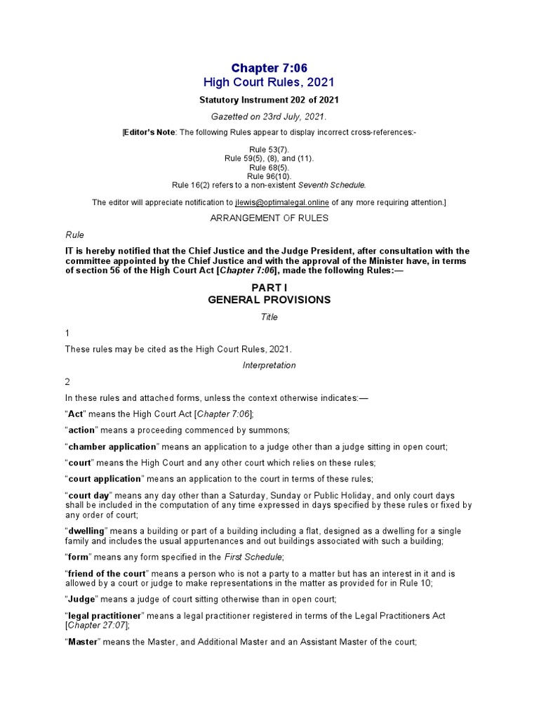 High Court Rules 2021 Overview | PDF | Legal Procedure | Government ...