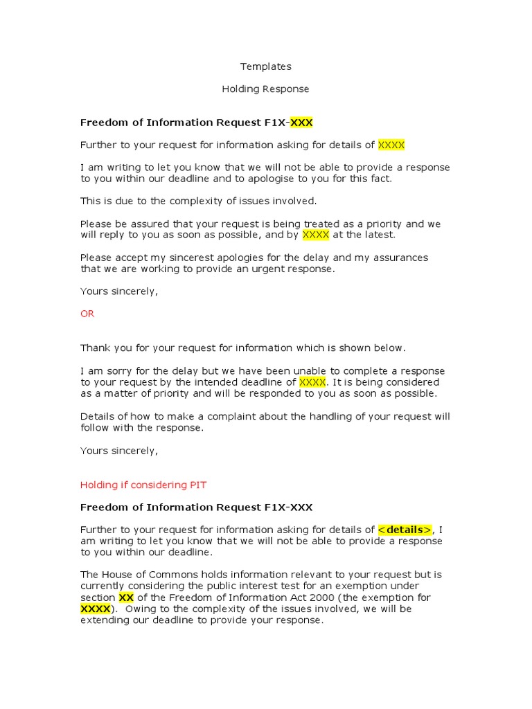 Template Holding Response | PDF