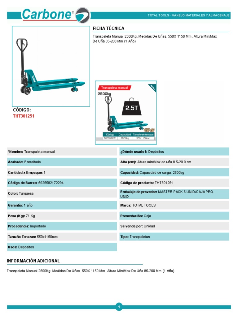 tht301251 Transpaleta Manual 250 | PDF | Tecnología