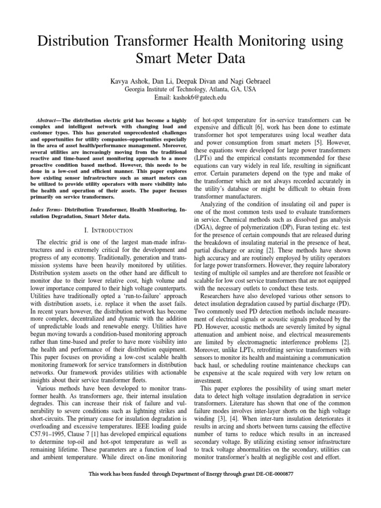 Smart Meter Data for Transformer Monitoring | PDF | Transformer ...
