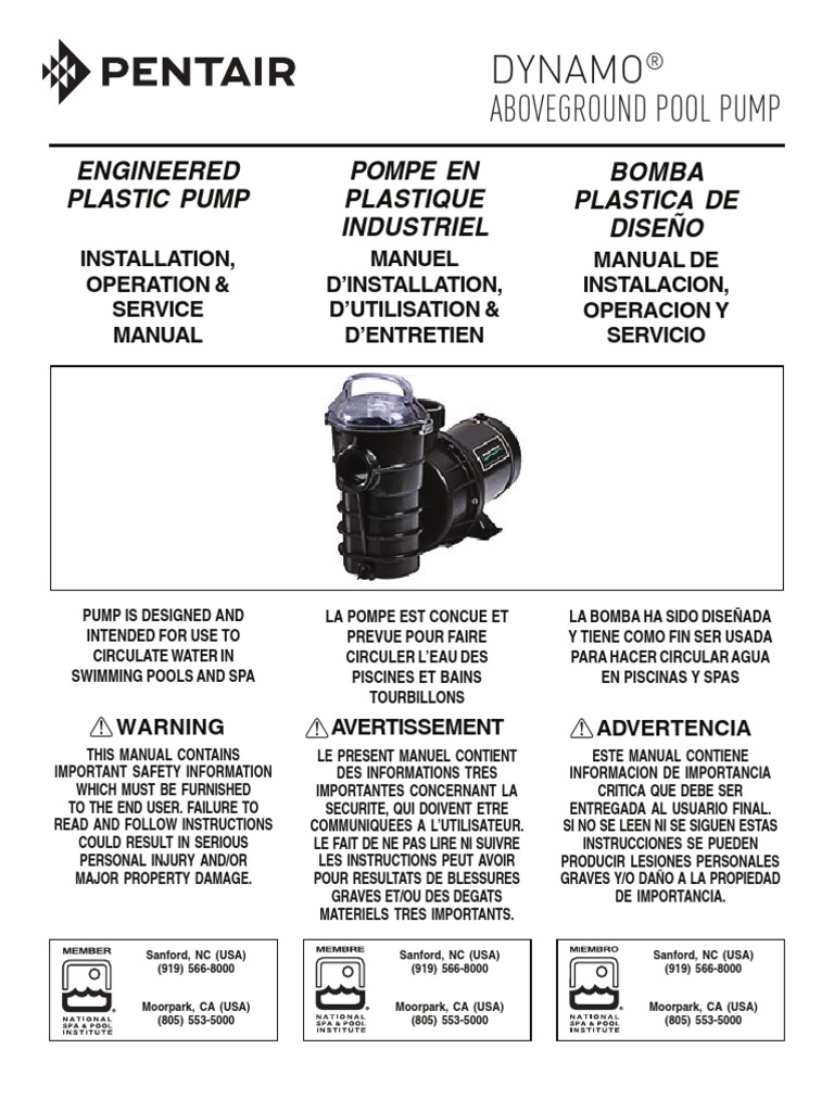 Manual de Instalacion Bombas Dynamo Pentair | PDF