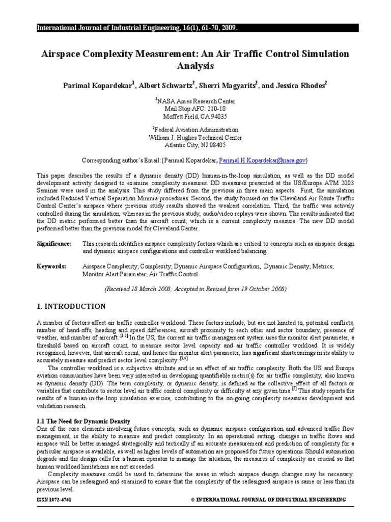 Airspace Complexity Measutment An Air Traffic Control Simulation Pdf Regression Analysis