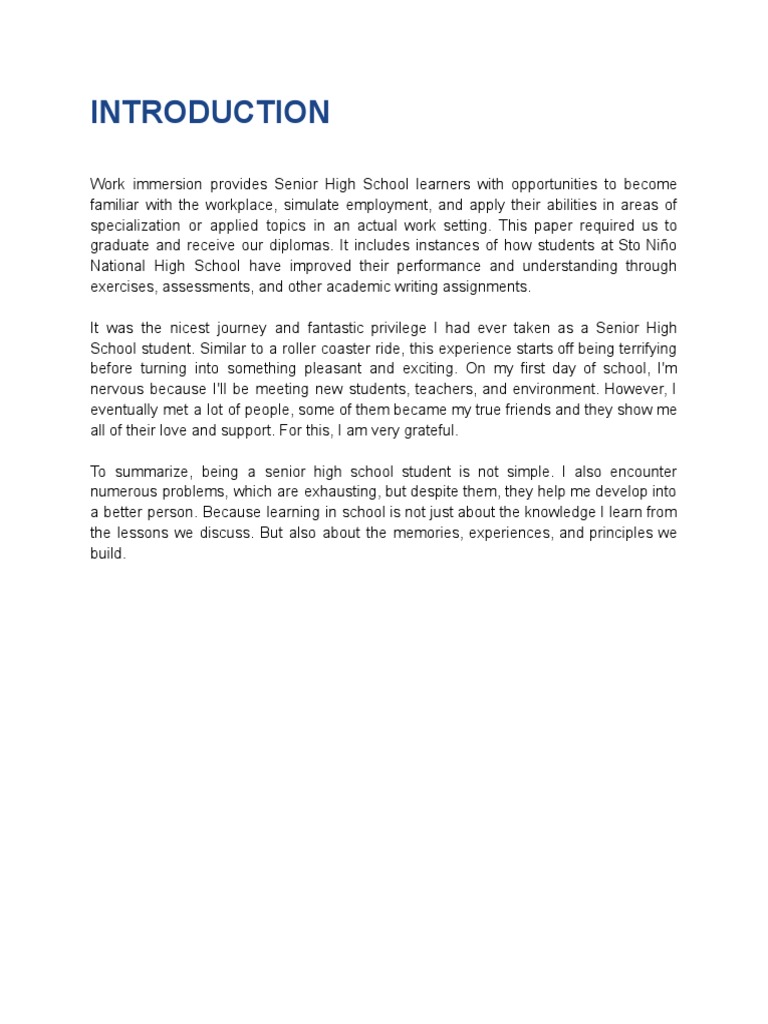INTRODUCTION (Work Immersion) | PDF