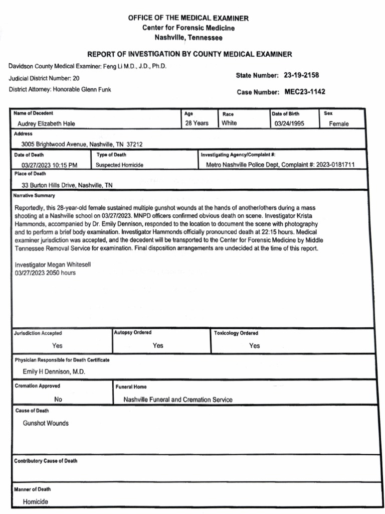Hale Autopsy Report | PDF