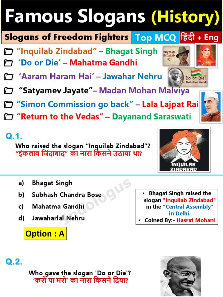 Famous Slogan | PDF | Jawaharlal Nehru | Resistance To The British Empire