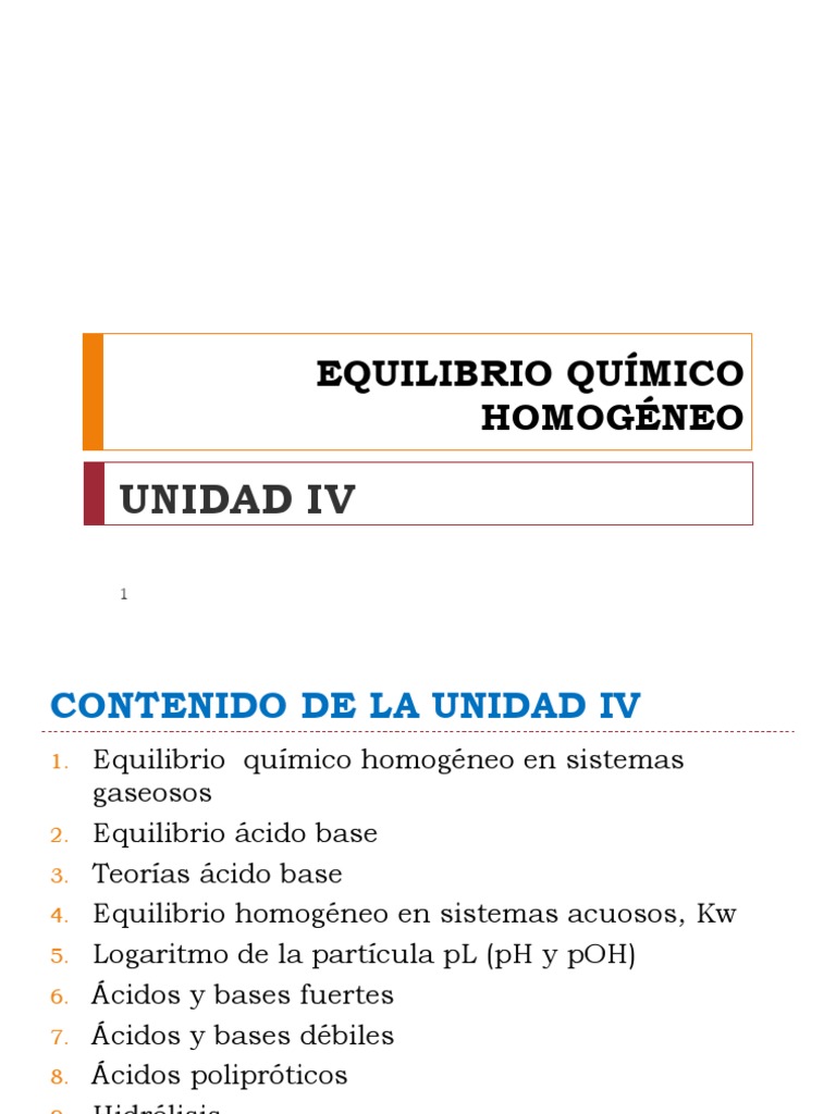Equilibrio Químico Homogéneo: Unidad IV | PDF | Equilibrio químico ...