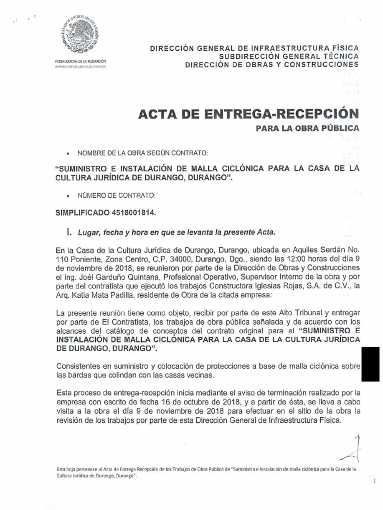 Acta Entrega Recepción | PDF