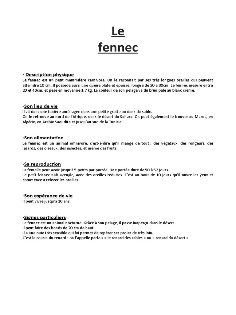 Exposé sur le fennec | PDF