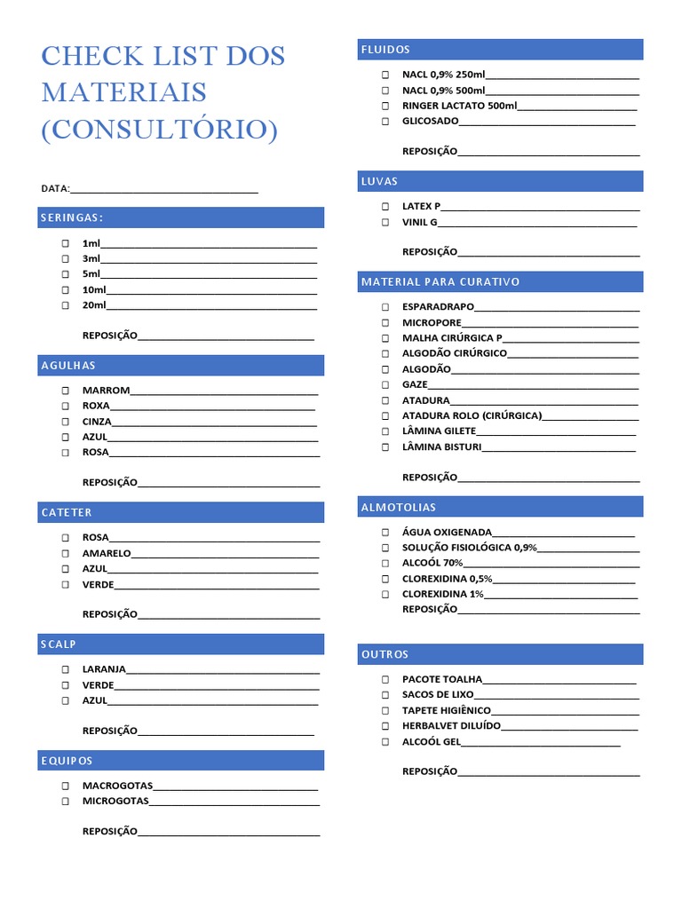 Check List Dos Materiais Consultório 2023 | PDF
