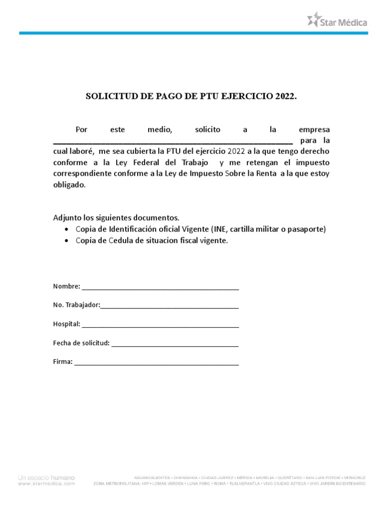 Formato De Solicitud De Ptu 2022 Pdf