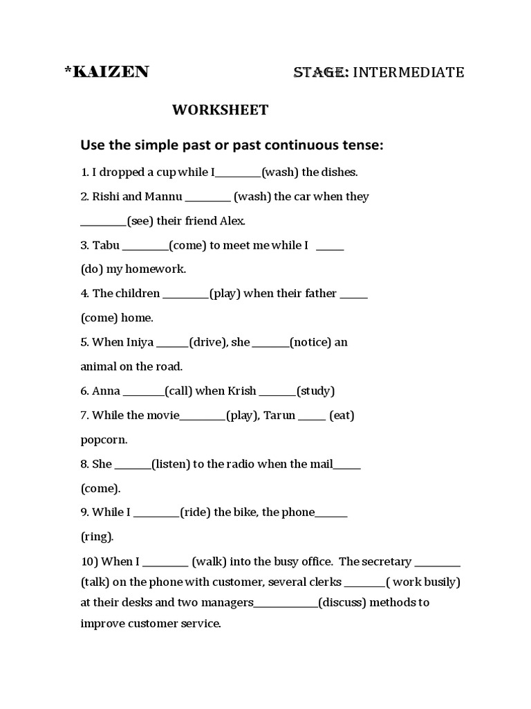Unit 15 - Past Continuous Worksheet | PDF