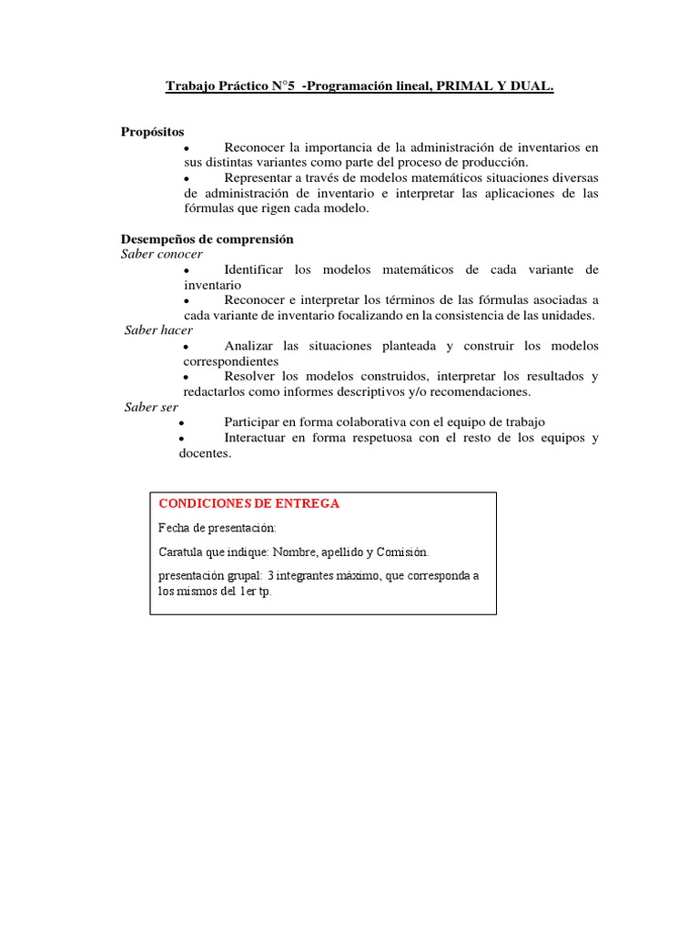 Trabajo Práctico N5 pl dual primal | PDF | Agricultura | Amoníaco