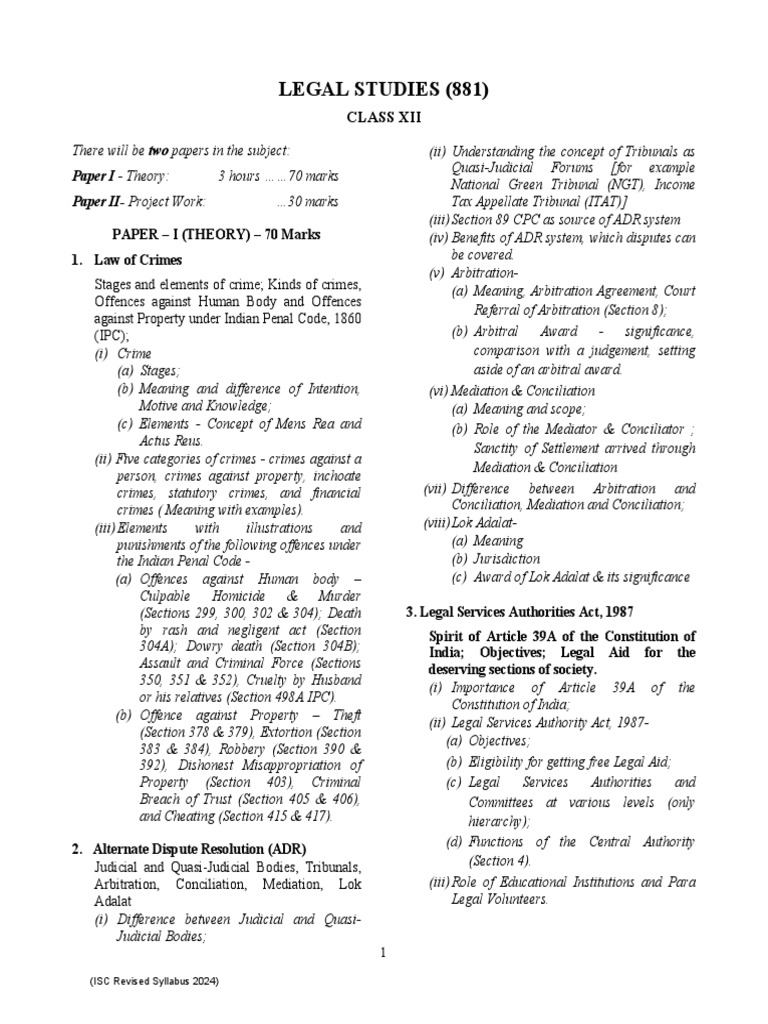 ISC Legal Studies | PDF
