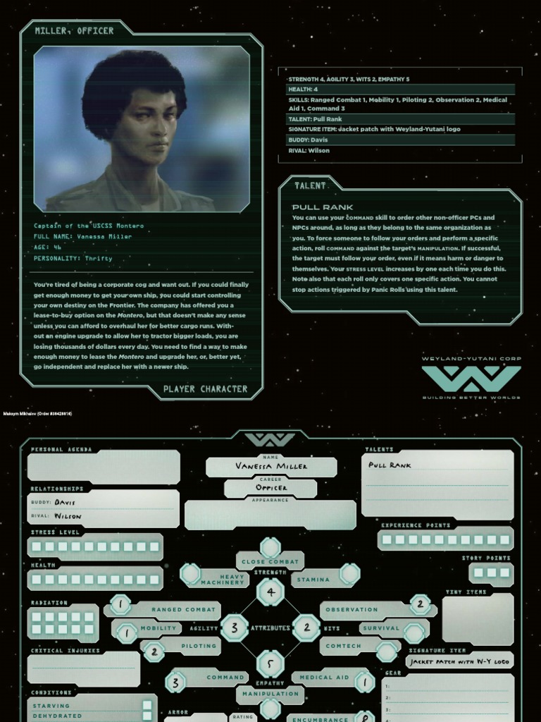 ALIEN Starter Set Character Sheets | PDF