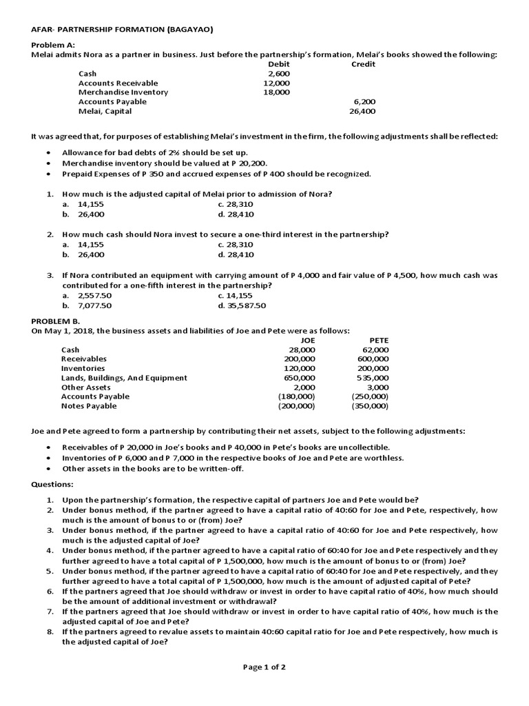 Afar - Partnership Formation - Bagayao | PDF | Debits And Credits ...