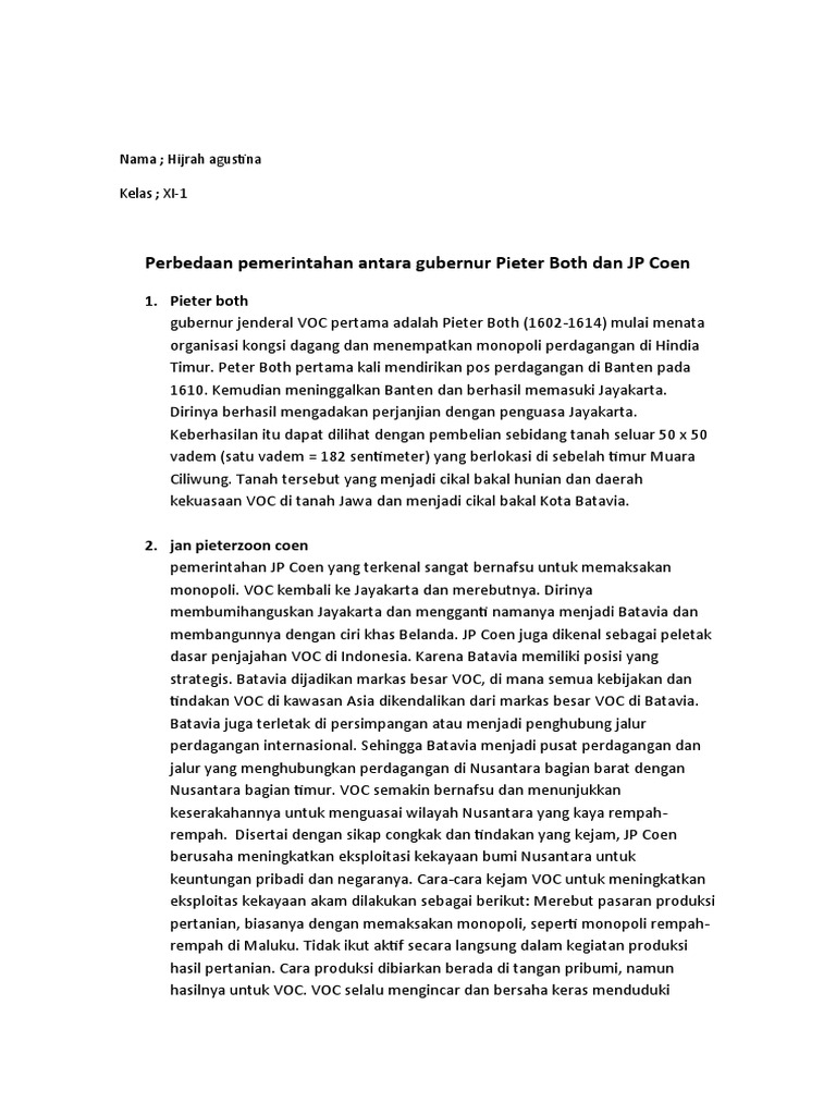 Perbedaan Pemerintahan Pieter Both Dan JP Cone | PDF