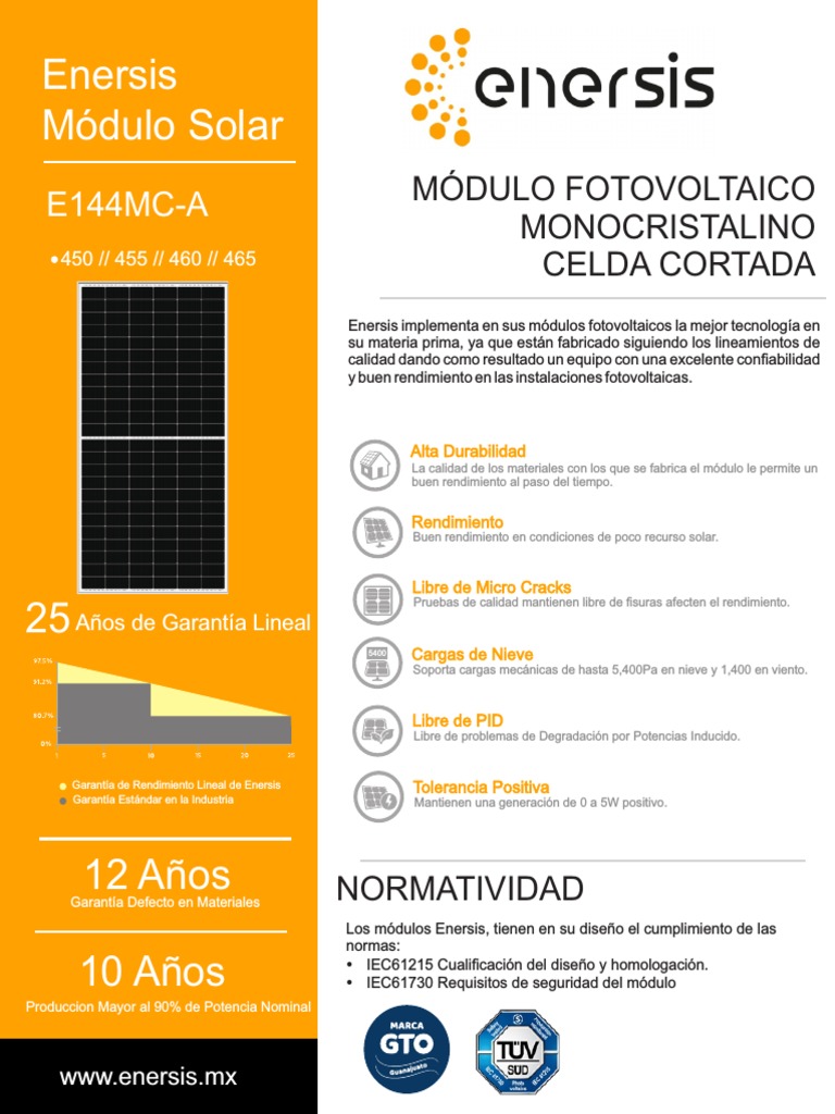 Enersis E144MC A 450W 465W SNV3 2 | PDF | Fotovoltaica | Cantidades fisicas