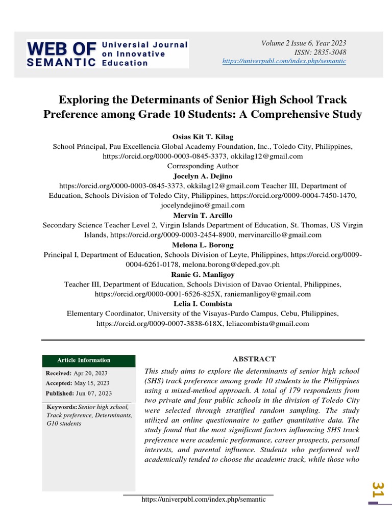 Exploring The Determinants of Senior High School Track Preference Among ...