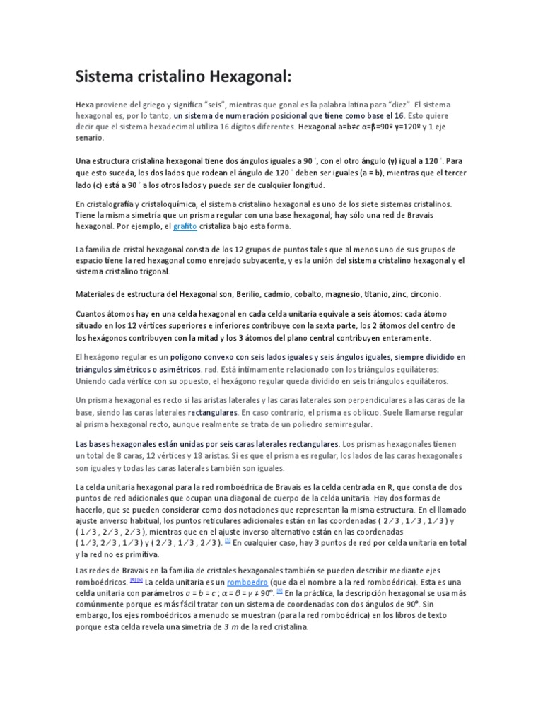 Sistema Cristalino Hexagonal | PDF | Estructura cristalina | Cristal