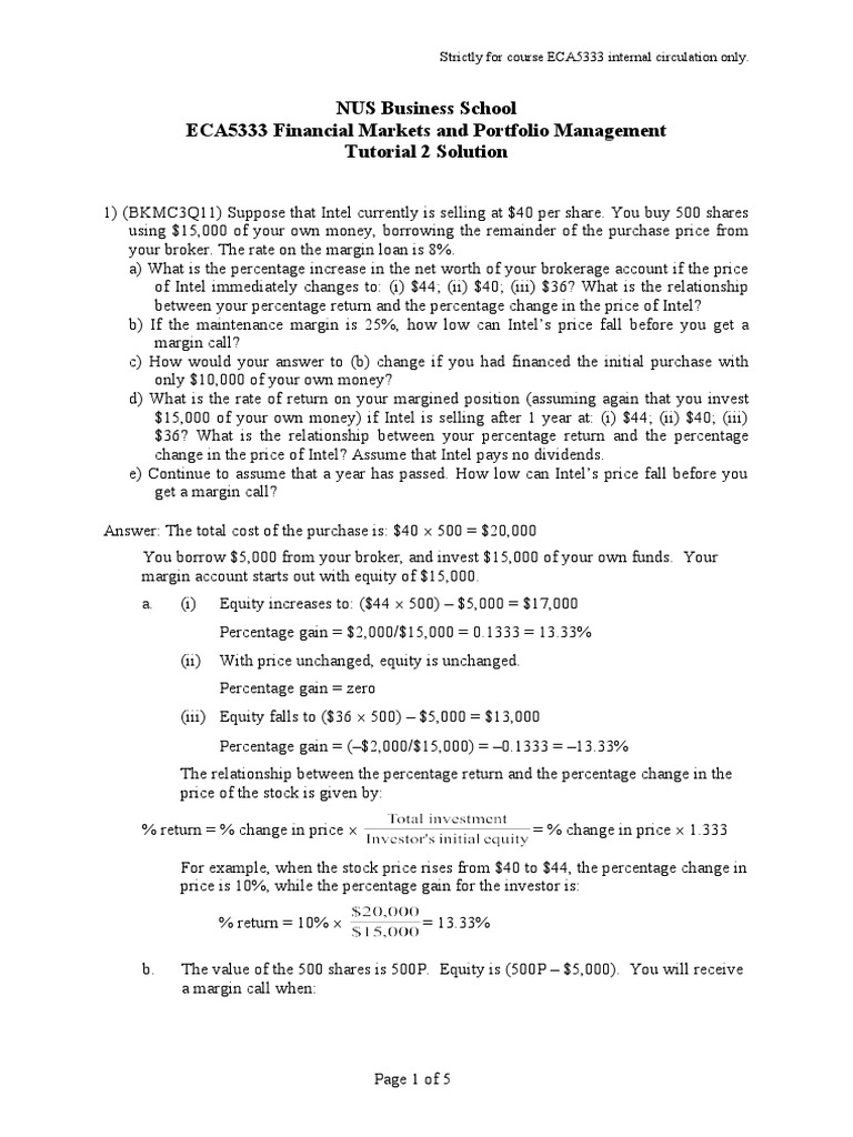 Financial Markets Tutorial 2 Solutions | PDF