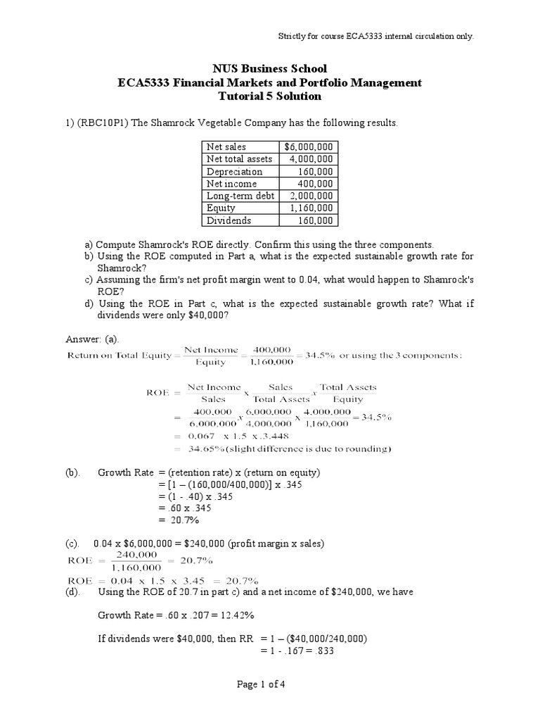 Tut 05 Soln | PDF | Equity (Finance) | Dividend