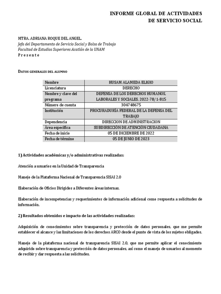 Formato Informe Servicio Social | PDF