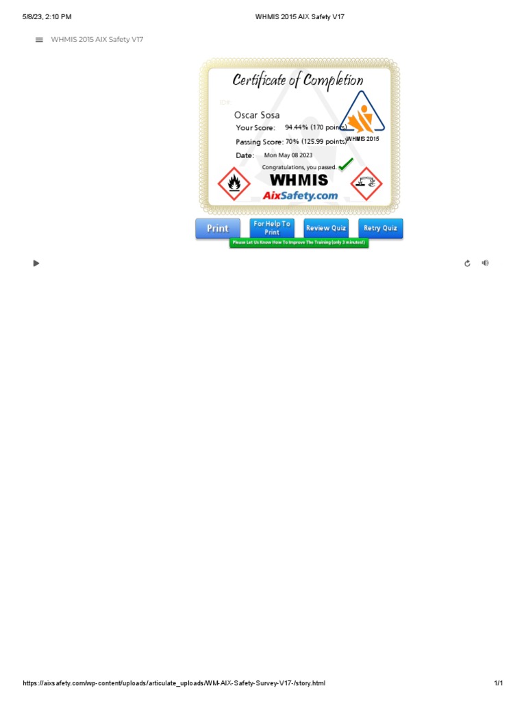 WHMIS Certificate Ya | PDF