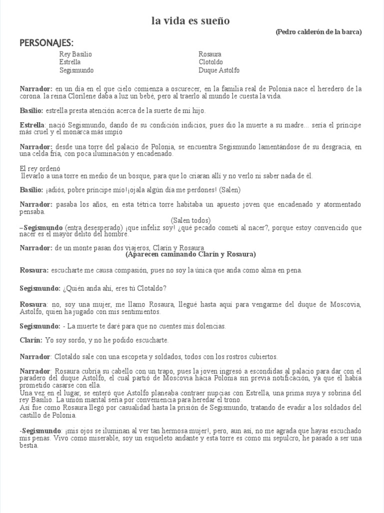 La Vida Es Sueño Adaptado | PDF