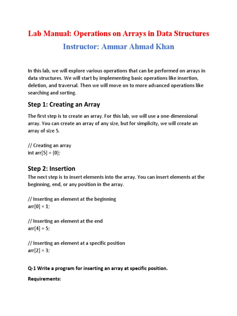 Operations On Arrays In Ds Pdf Applied Mathematics Theoretical Computer Science