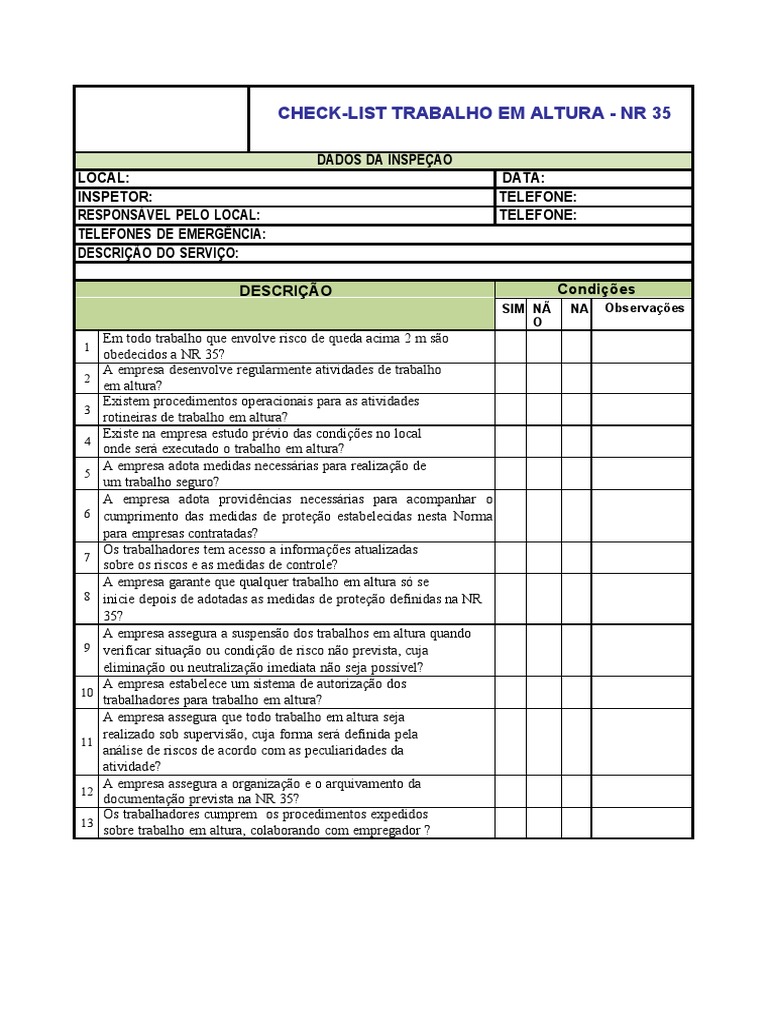 Check List Seguranca Do Trabalho | PDF