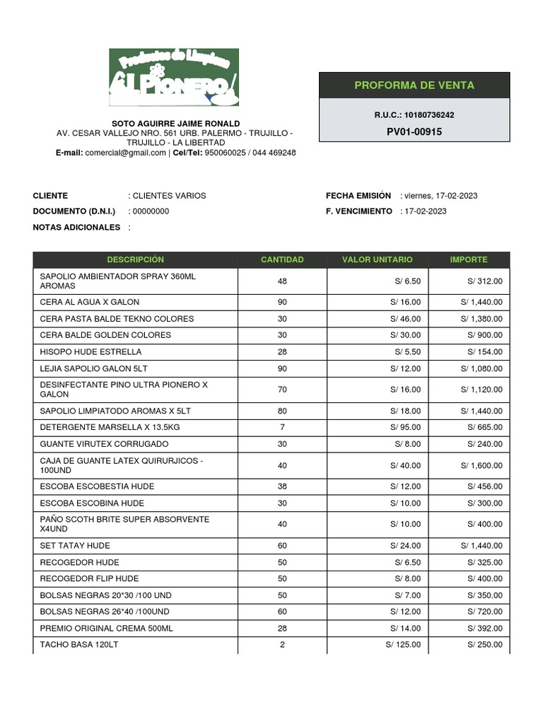 Proforma-N° PV01-00915 | PDF