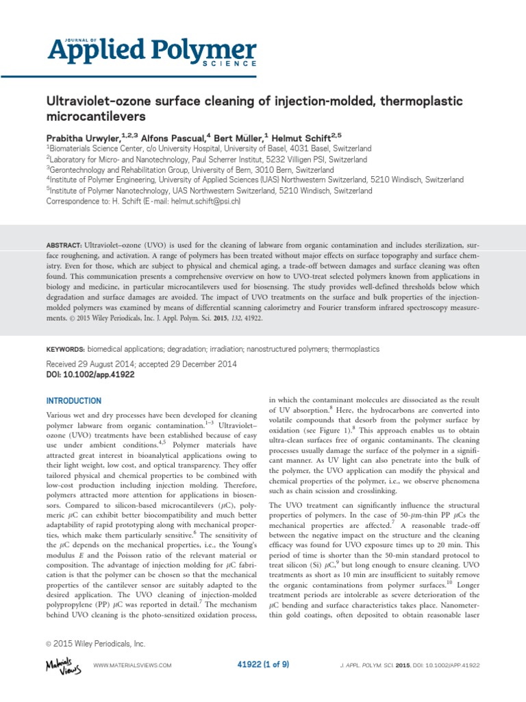 J of Applied Polymer Sci - 2015 - Urwyler - Ultraviolet Ozone Surface Cleaning of Injection ...