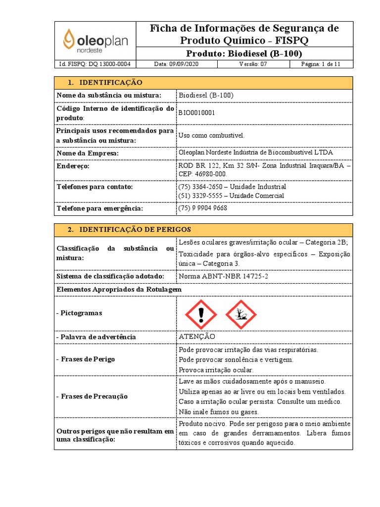 Biodiesel - Ficha de Informações de Segurança de Produto Químico ...
