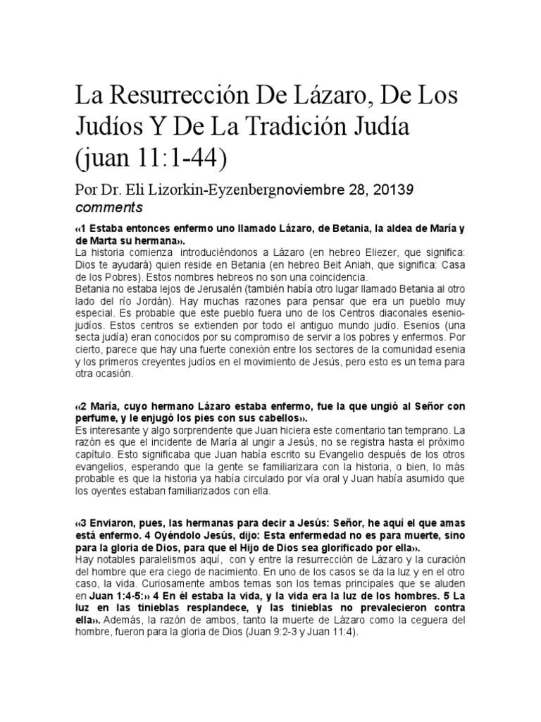 La Resurrección De Lázaro | PDF | Jesús | Juan el apóstol