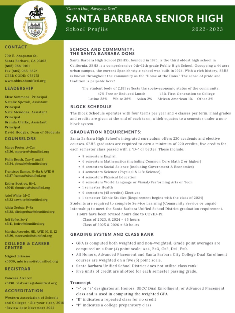 Santa Barbara High School Profile | PDF