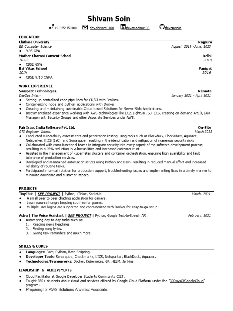 Shivam CV | PDF | Cloud Computing | Amazon Web Services