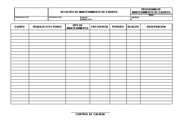 Registro de Mantenimiento de Equipos | PDF